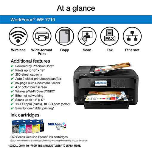 Epson WorkForce WF-7710 Wireless Wide-format Color Inkjet Printer with ...