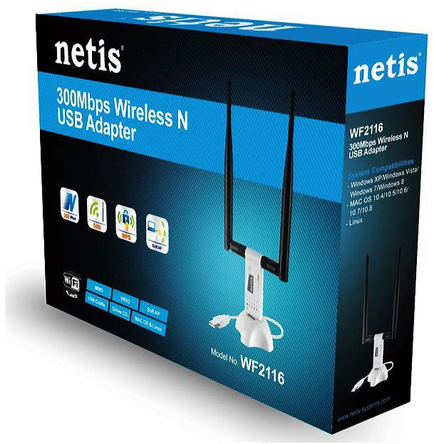 Netis Wireless N 300Mbps Long-Range USB Adapter(WF-2116), 300 Mbps High ...